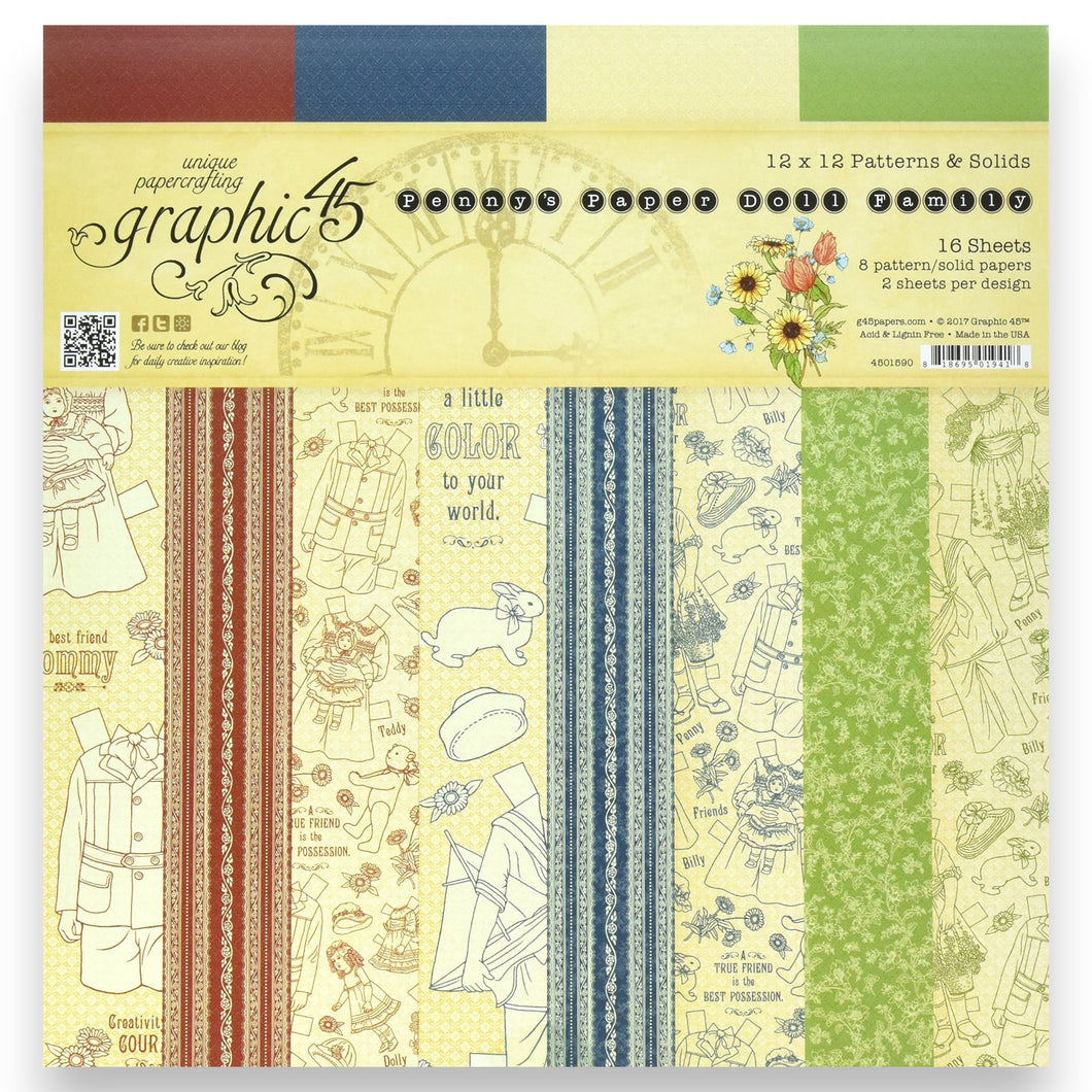 Graphic 45 Penny’s Paper Doll Family 12x12 Patterns & Solids Pad – Save ...